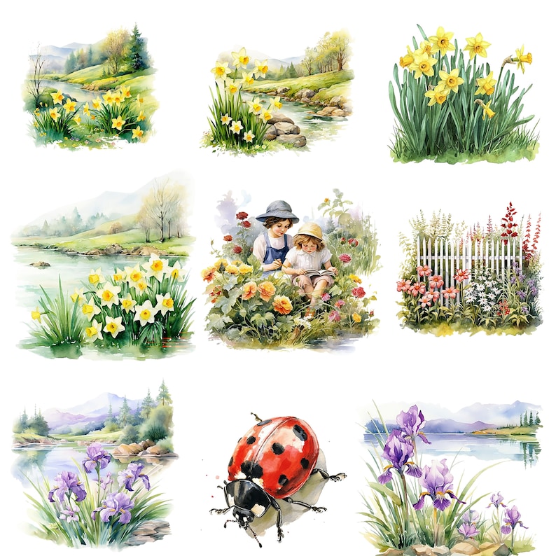 50 Spring Flowers Watercolor Clipart PNG, Spring Garden Flowers Png ...