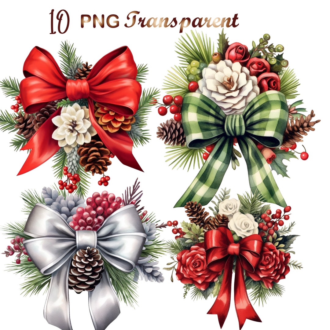 10 Christmas Bows Clipart, Christmas Clipart, Winter Clipart, Holiday ...