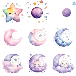 70 Watercolor Space Clipart Bundle, PNG, Sun Watercolor Clipart ...