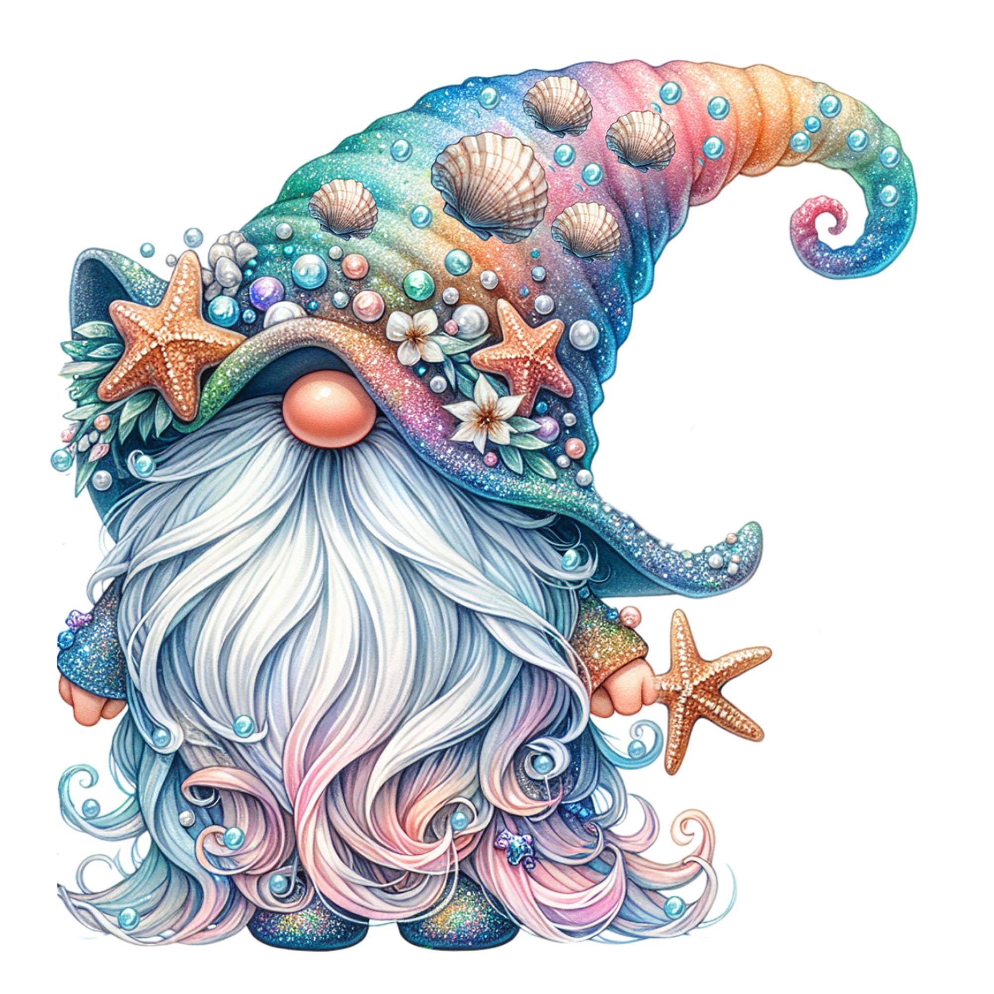 14 PNG, Beach Gnome Clipart Bundle, Cute Beach Gnome, Summer Watercolor ...