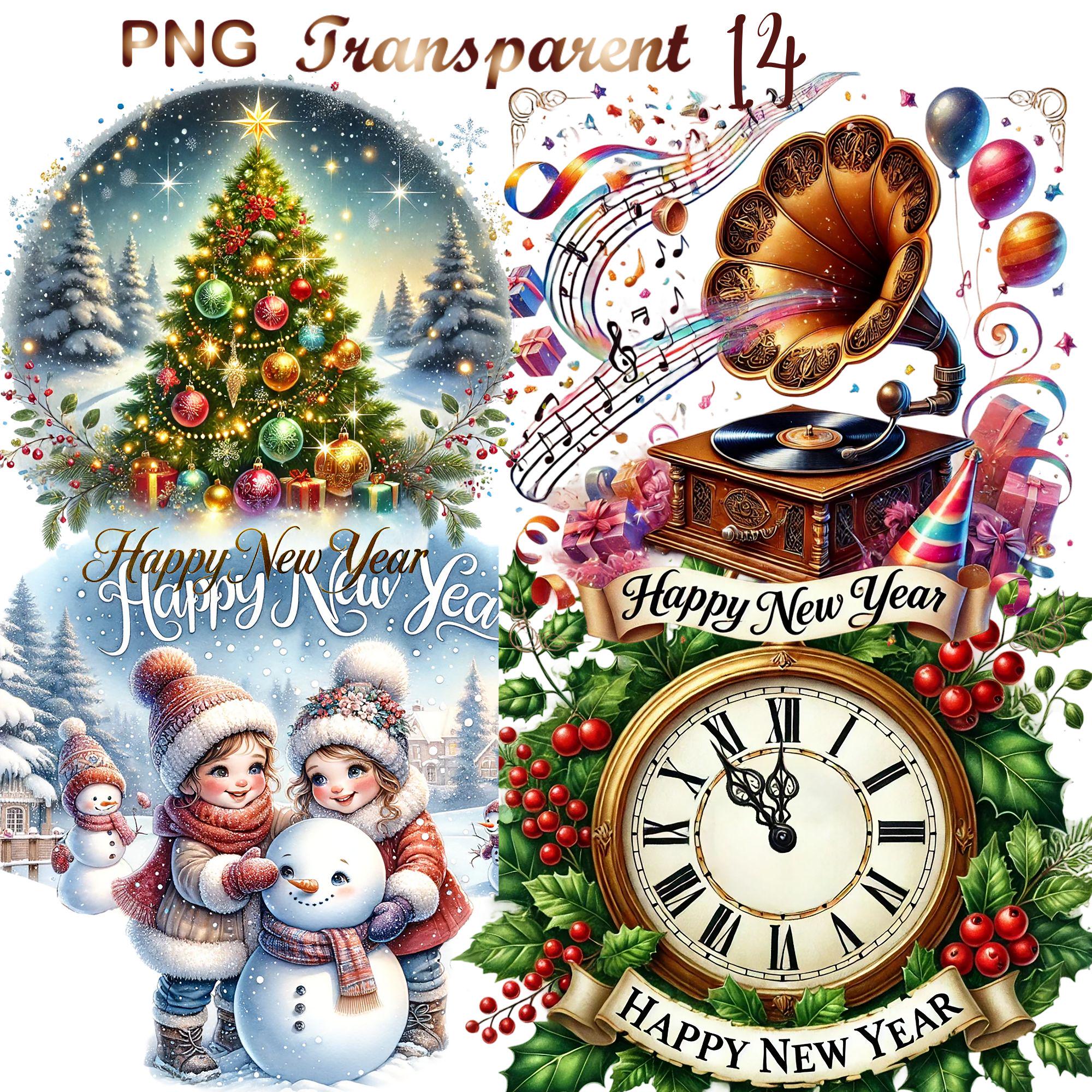 14 PNG Set 2 Happy New Year Clipart Bundle, Watercolor Happy New Year ...