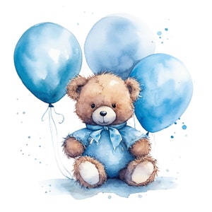 12 Teddy Bear Blue Balloon Jpgs, High Quality, Digital Planner, Paper ...