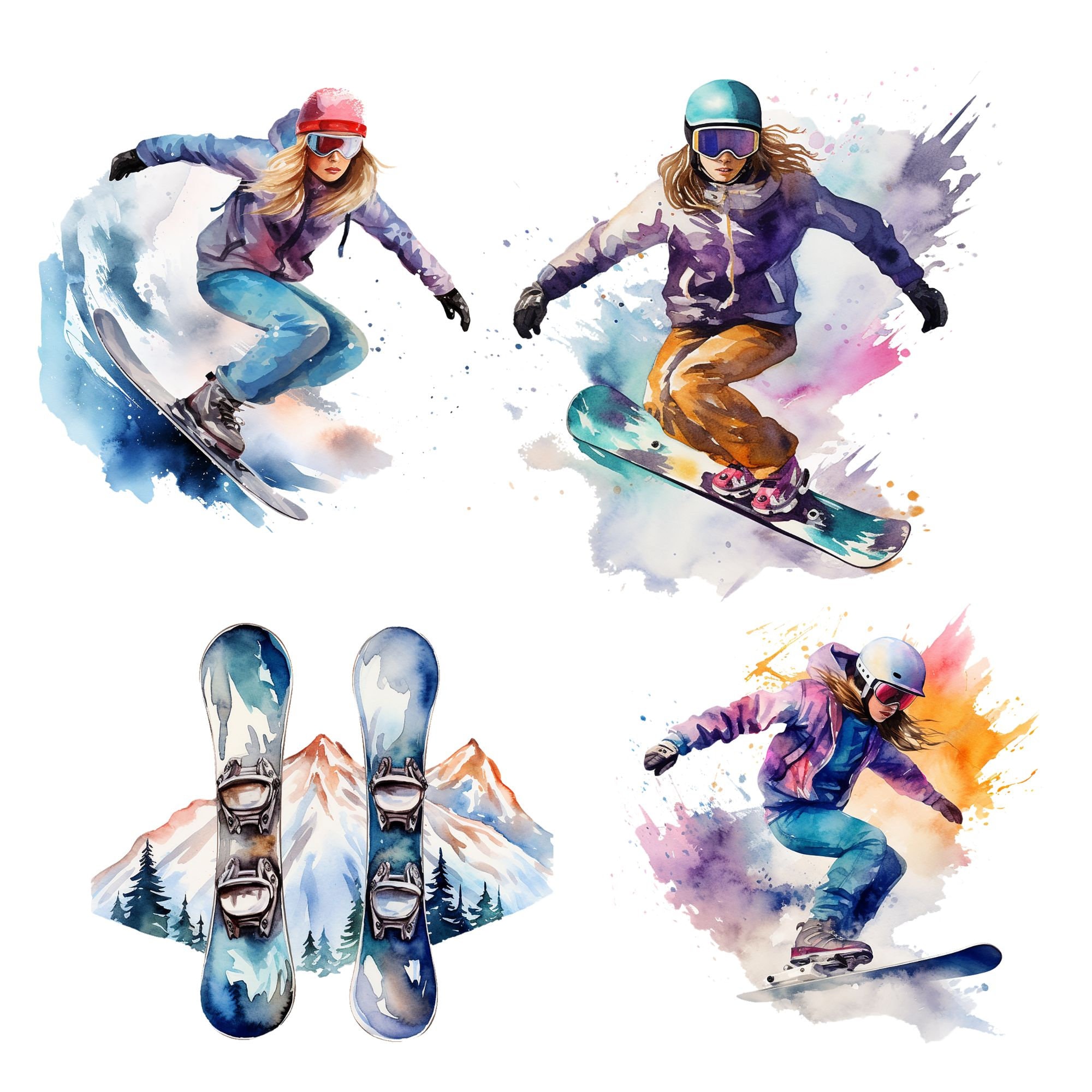 20 PNG Set 1 Winter Sports Clipart Bundle, Snowboarding Clipart PNG ...