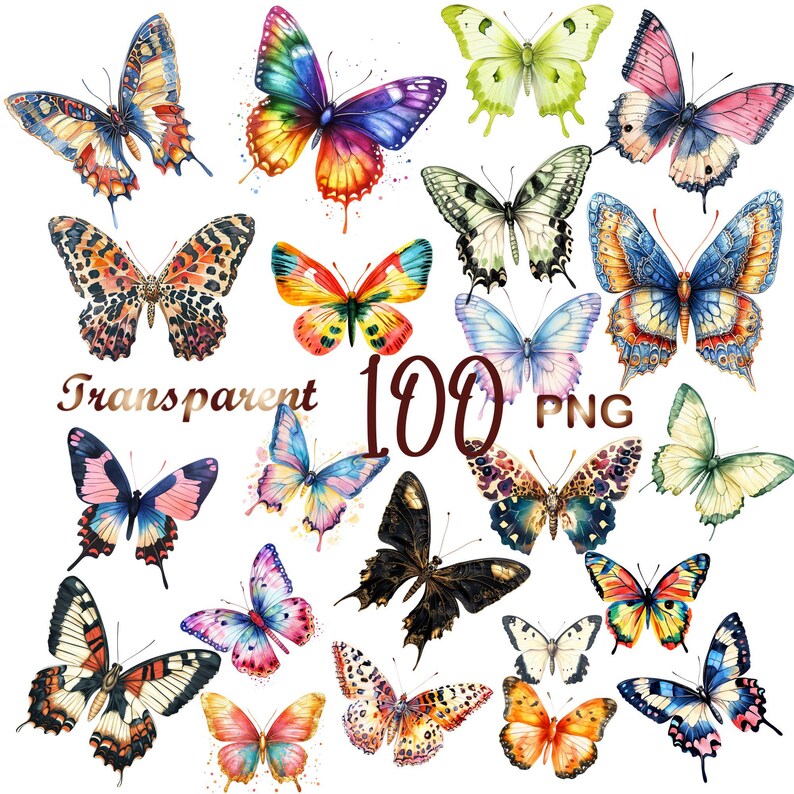 100 PNG Watercolor Butterflies Clipart Bundle | Colorful Butterflies ...