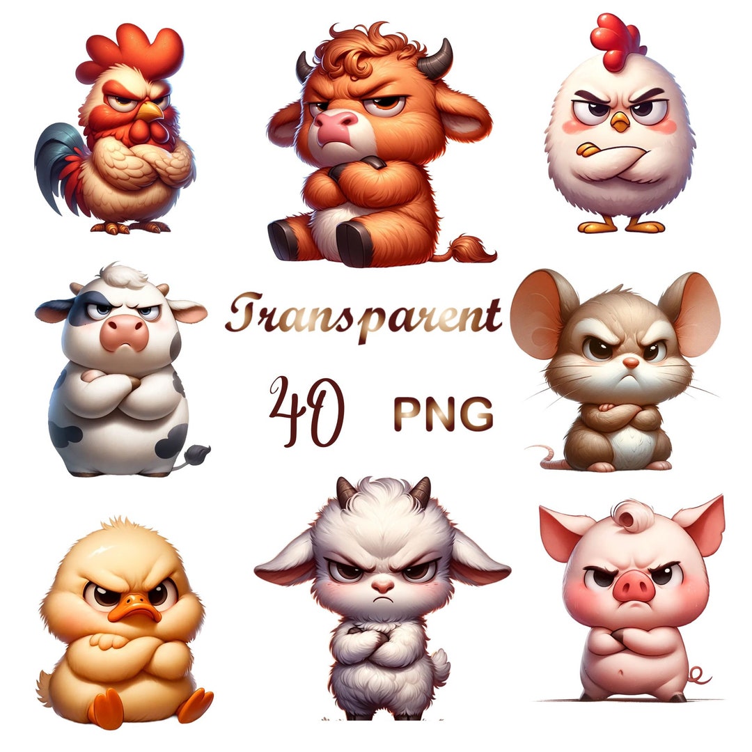 Grumpy Animals Clipart Bundle: Funny Cartoon PNG Prints (commercial Use ...
