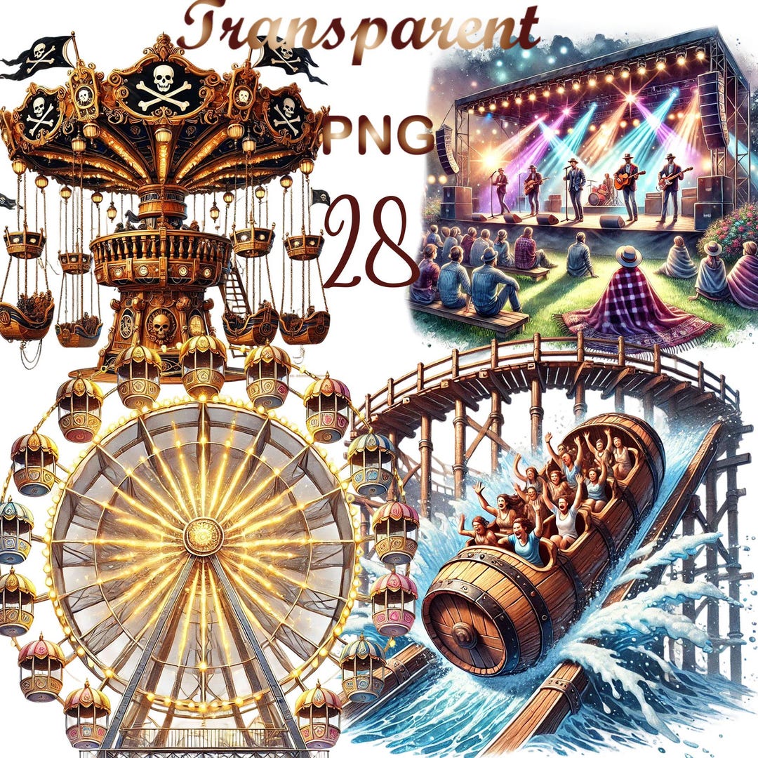 28 PNG Amusement Park Clipart Bundle, Carnival Fun Illustrations ...