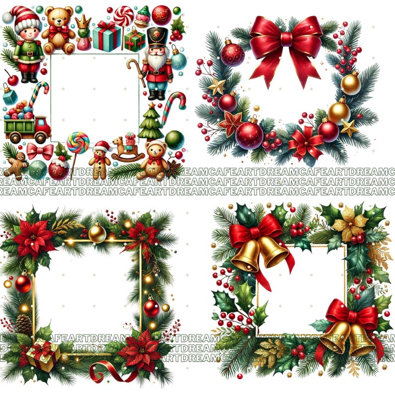26 PNG Christmas Frames Clipart Bundle, Holiday Festive Border Graphics ...