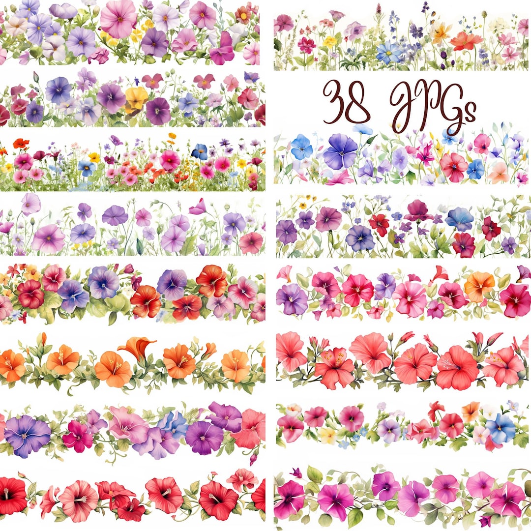 38 Floral Petunia Seamless Border Jpgs, Floral Garland Clipart ...