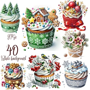 40 JPG, Christmas Cupcake Clipart Bundle, Festive Holiday Desserts ...