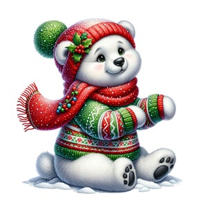 24 PNG, Christmas Polar Bear Clipart Bundle, Polar Bear Clip Art, Cute ...