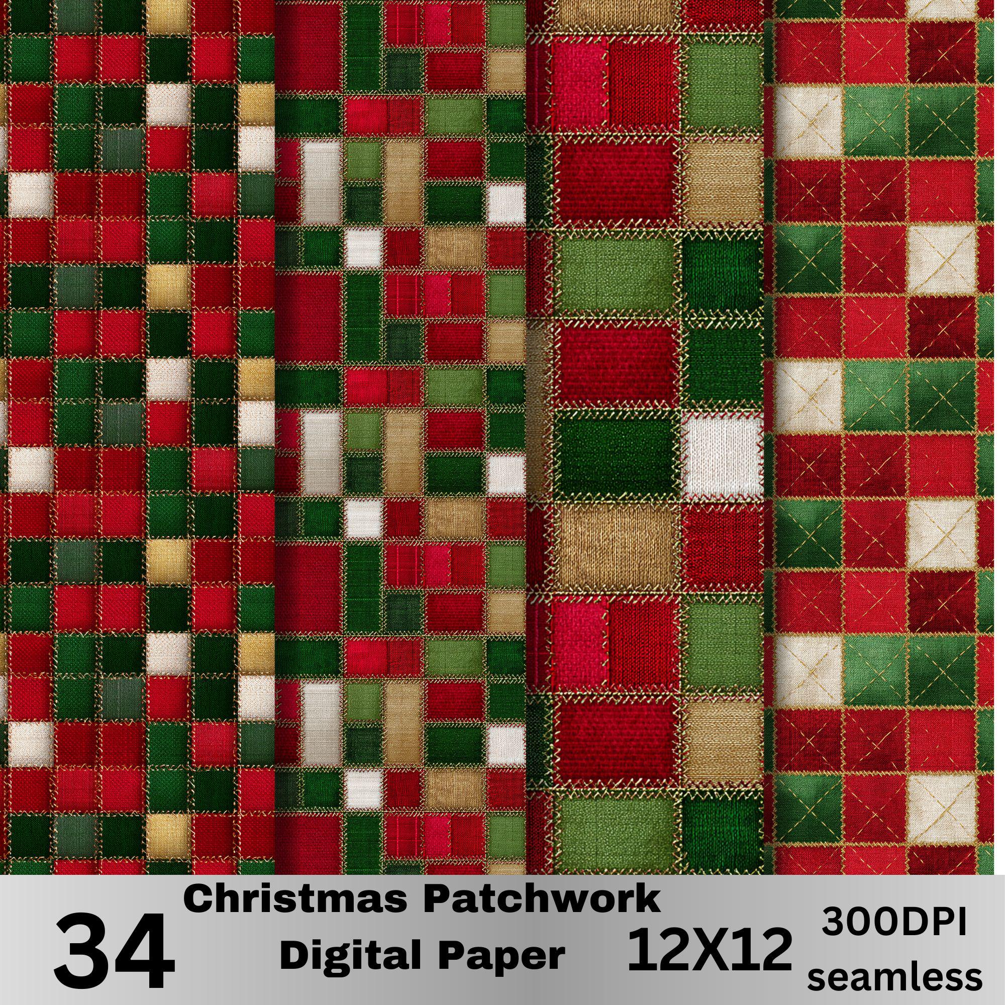 34 Christmas Patchwork Fabric, Quilted Textures, Seamless Textile ...