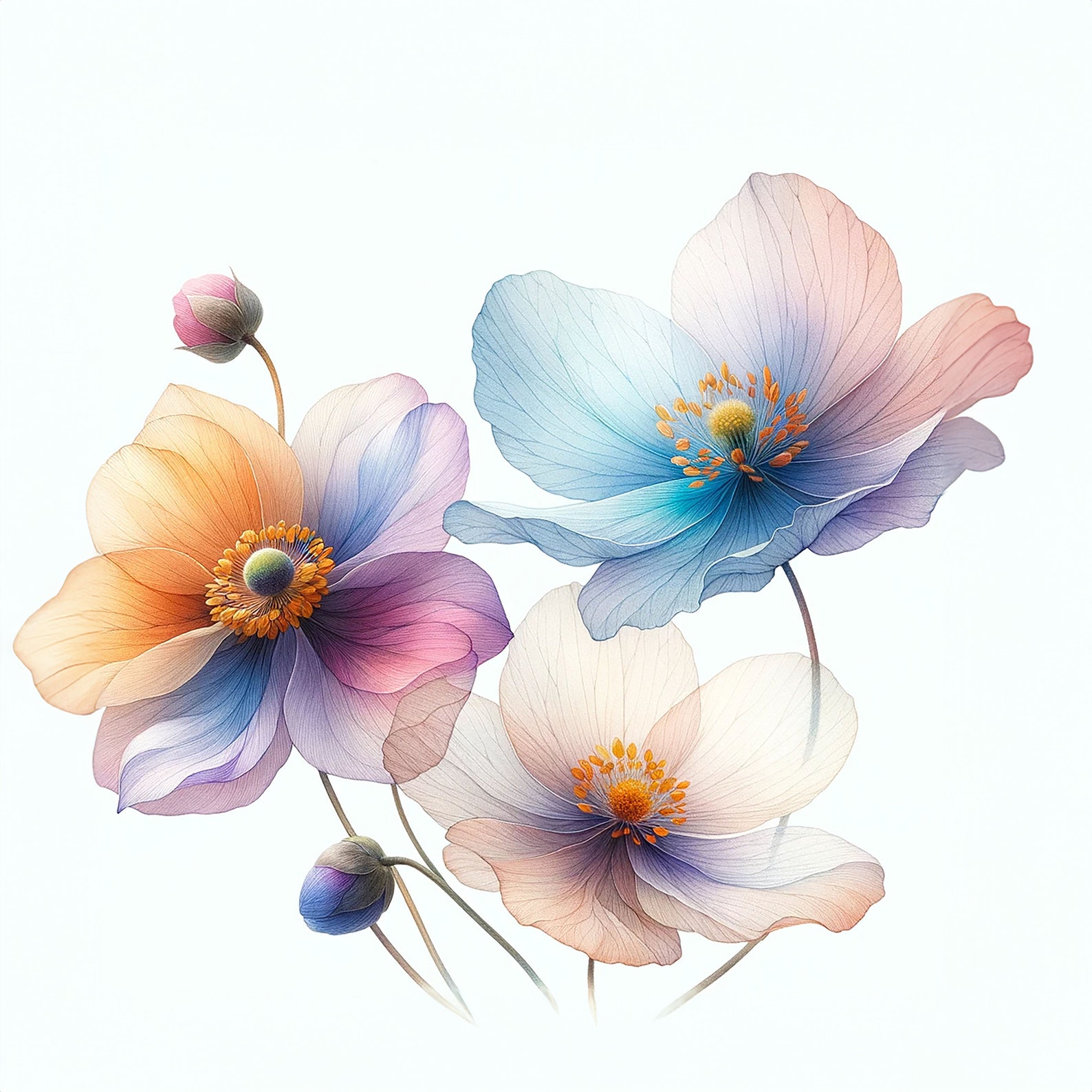 14 Jpgs, Abstract Flowers Clipart Bundle, Dried Flowers, Printable ...