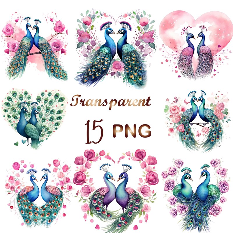 Valentine Peacock Clipart - Etsy