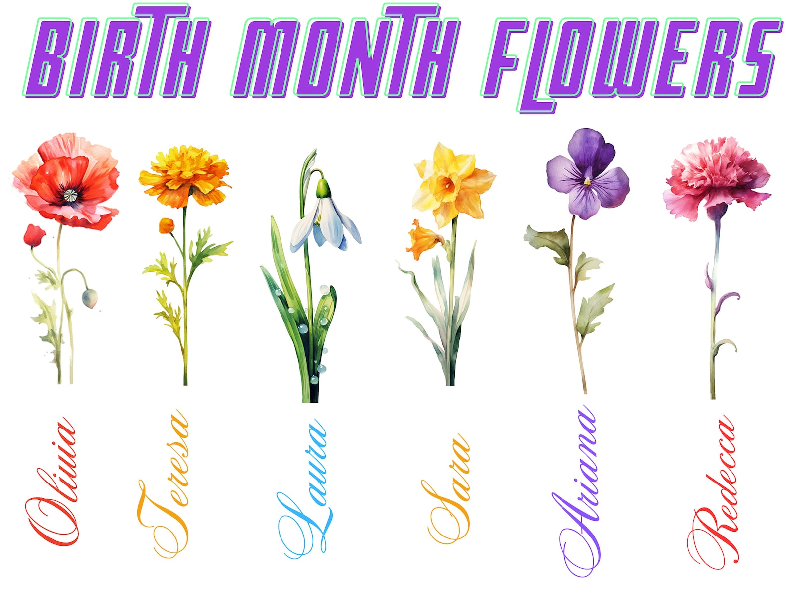 28 Birth Month Flowers Clipart, PNG, Set Watercolor, Watercolor Floral ...