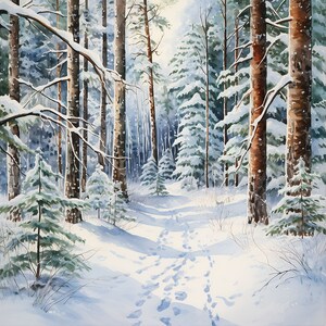 60 Watercolor Printable Winter Woodland Landscape Digital Paper Set ...