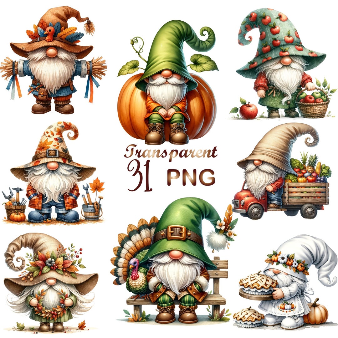 31 PNG, Gnome Thanksgiving Clipart Bundle,gnome Clipart Bundle,autumn ...