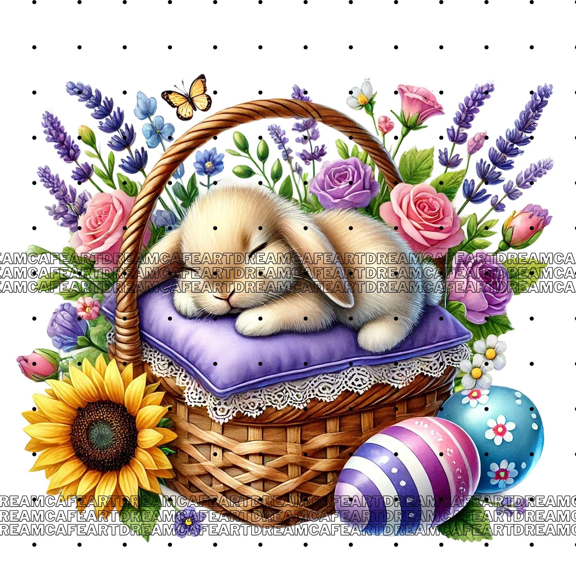 32 PNG Easter Bunny Clipart Bundle, Spring Bunny in a Basket Clipart ...