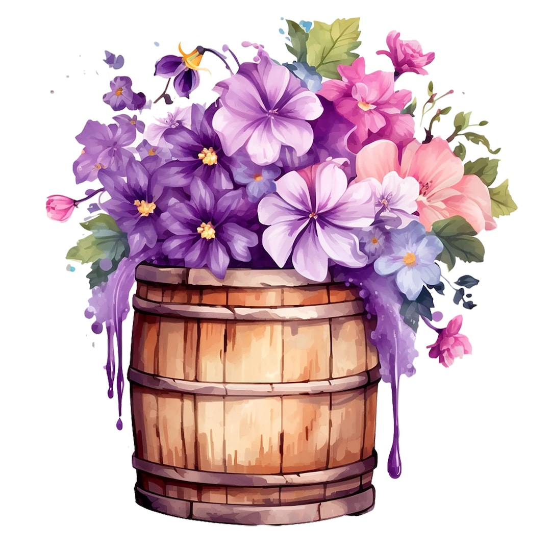 24 Watercolor Floral Barrel Clipart, Pngs and Jpgs, Mixed Media ...