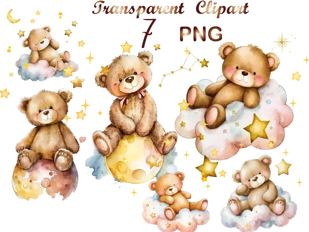 Watercolor Teddy Bear Clipart: Baby Shower PNG (digital Download) - Etsy
