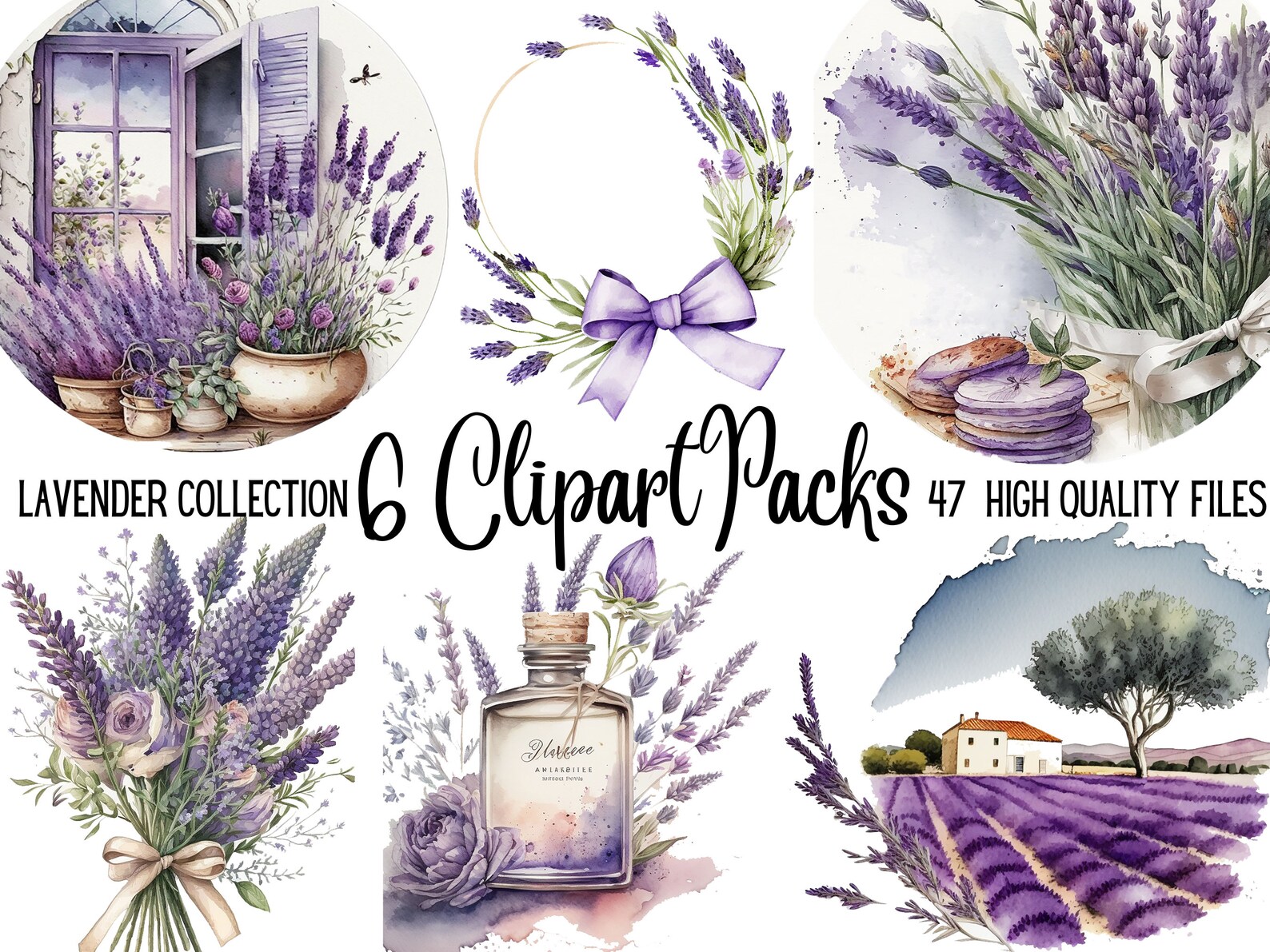 47 Lavender Clipart, Bundle, Watercolor Lavender, Watercolor Clipart ...