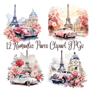 12 Watercolor Romantic Paris Clipart Jpgs, Digital Planner, Paper ...