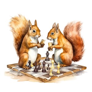 11 Watercolor Squirrel Chess Player Clipart,png,squirrel Clipart ...