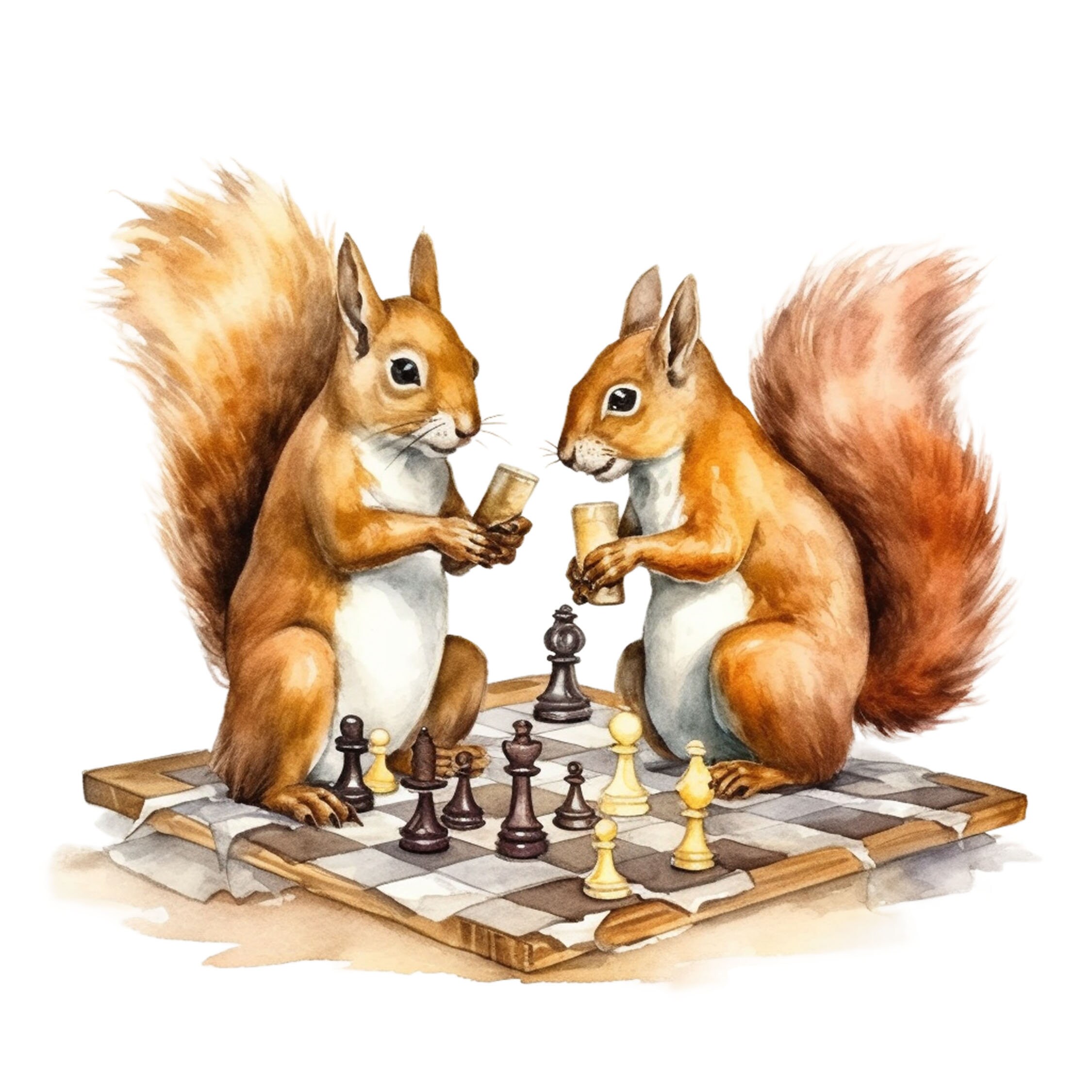 11 Watercolor Squirrel Chess Player Clipart,png,squirrel Clipart ...