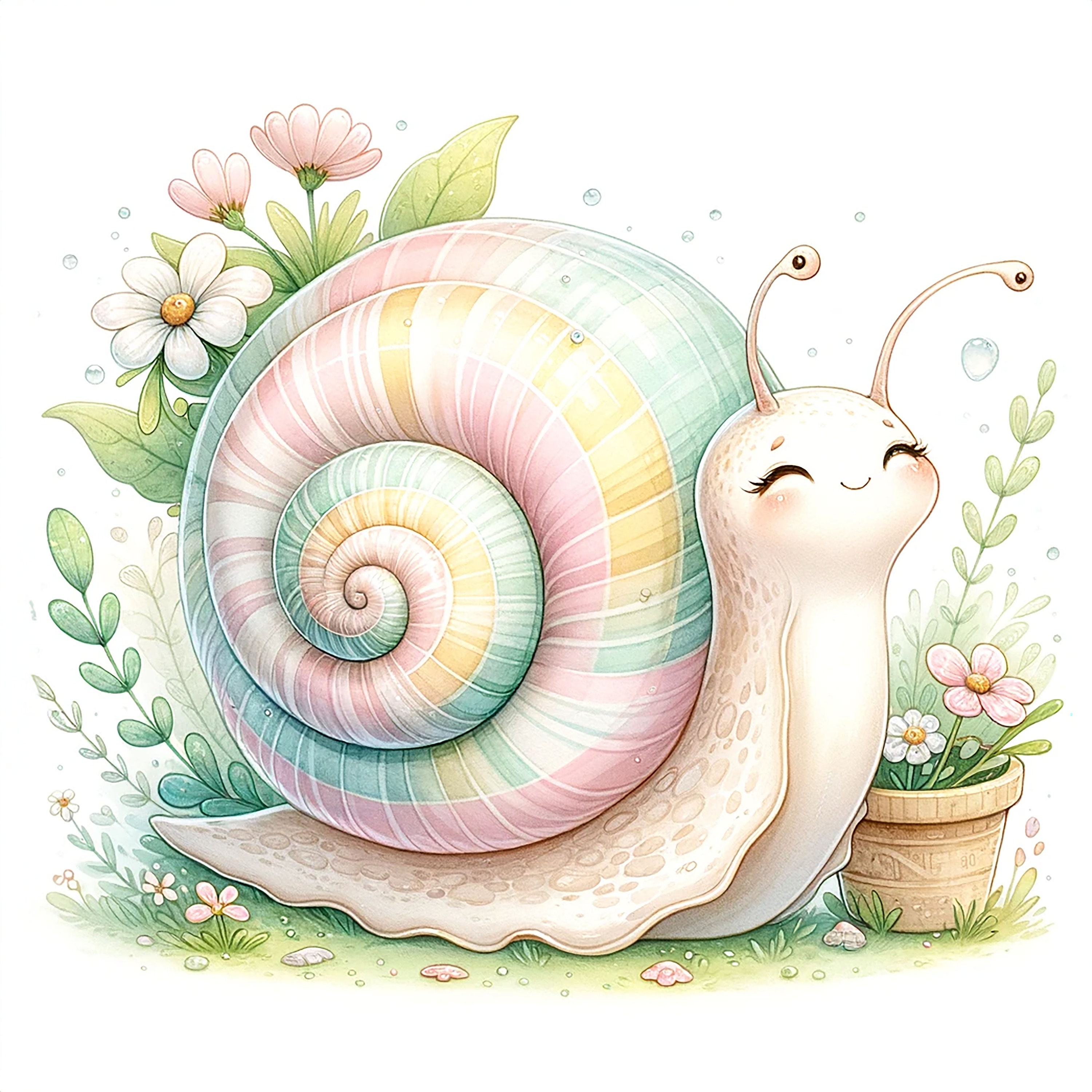 20 PNG, Pastel Watercolor Snail Clipart Bundle, Cute Snail Clipart ...