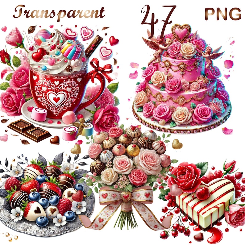 47 PNG Set 3 Sweet Chocolates Valentine's Day Clipart Bundle, Valentine ...
