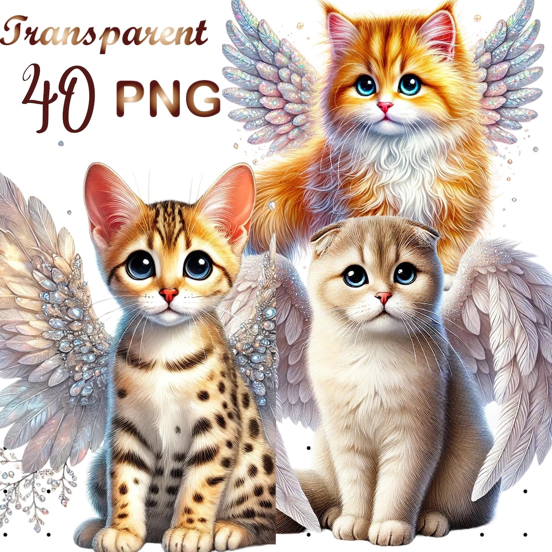 40 PNG, Cute Angelic Cats Clipart Bundle, Angelic Cats Png, Heavenly ...