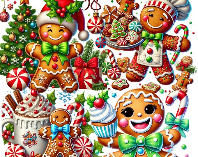 Gingerbread Man Clipart 12 PNG Festive Cookie Graphics, Holiday ...