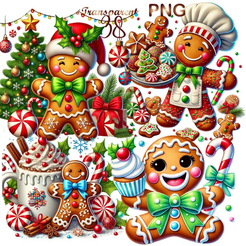 38 PNG, Gingerbread Man Clipart Bundle, Christmas Clipart, Festive ...