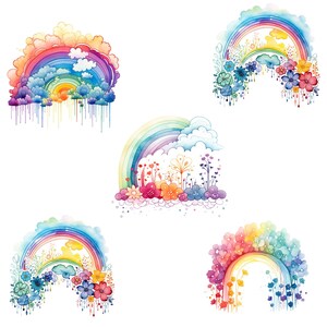 17 Watercolor Pastel Rainbow Clipart Bundle, Jpgs,sun,clouds, Rainbow ...