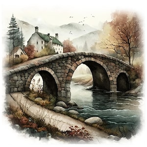 10 Cobblestone Bridge Clipart, Watercolor Clipart, Jpgs, Commercial Use ...