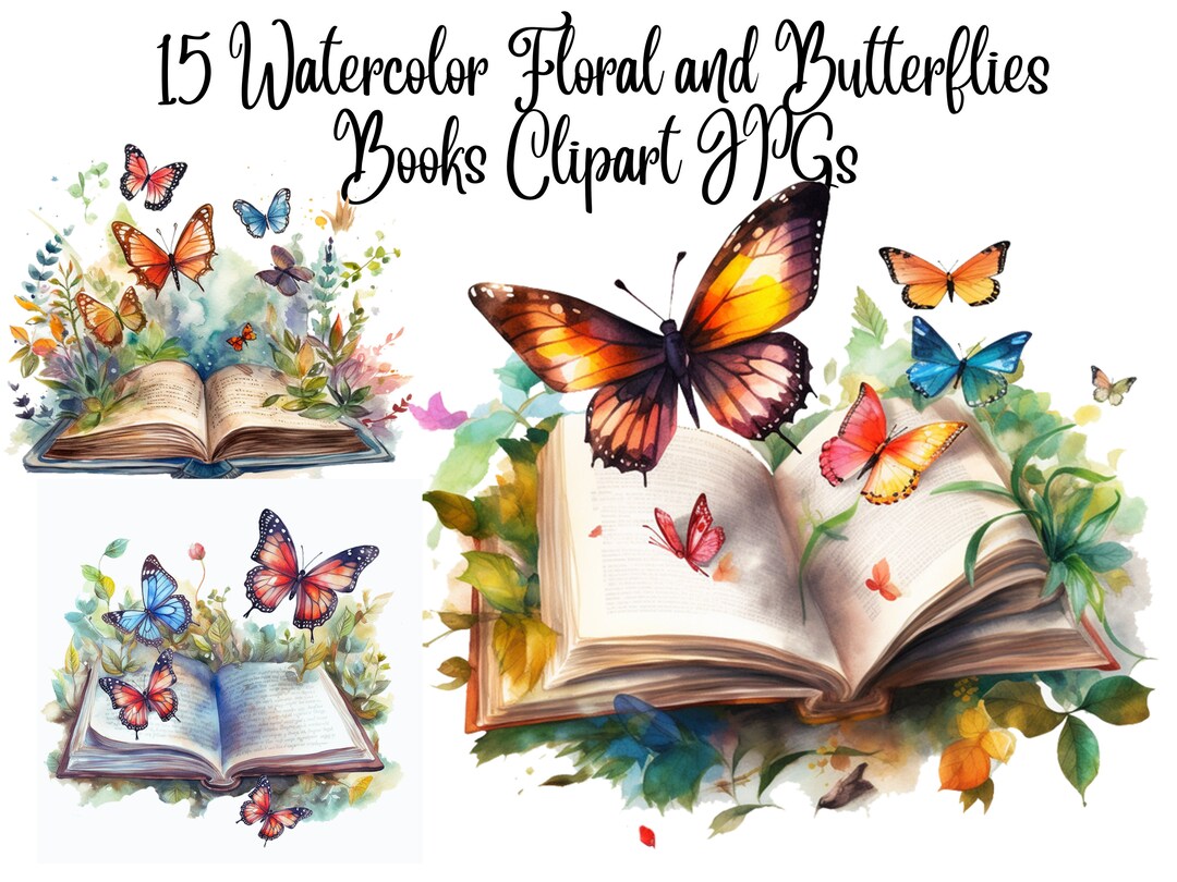15 Watercolor Floral and Butterflies Books Jpgs, Butterflies Books ...