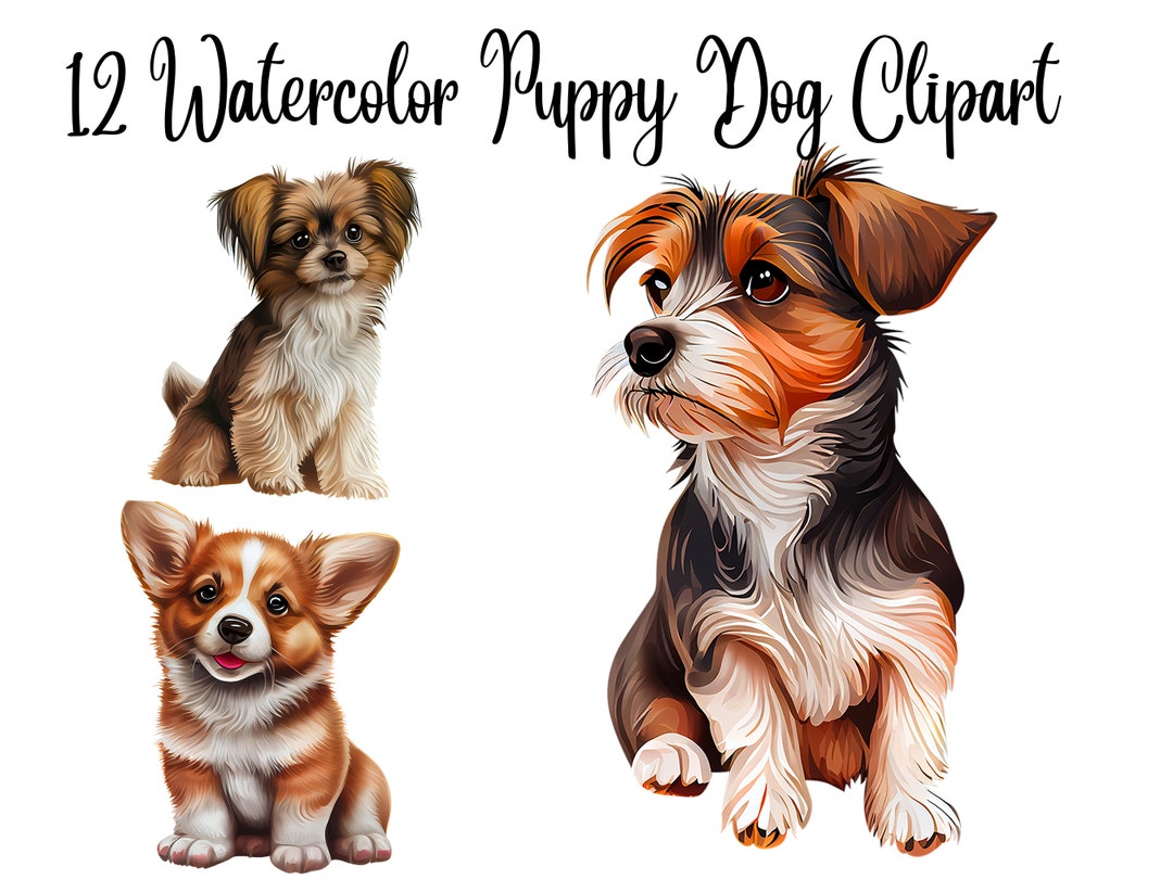 12 Puppy Dog Clipart, Jpgs, Commercial Use, Watercolor Clipart, Digital ...