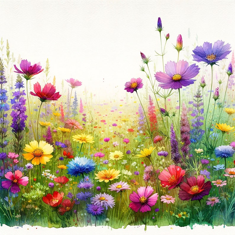 20 Watercolor Wildflowers Digital Paper Set, Spring Flowers Junk ...