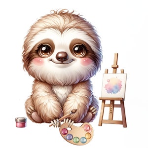 30 PNG, Watercolor Sloth Clipart Bundle, Cute Sloth Clipart, Cute ...