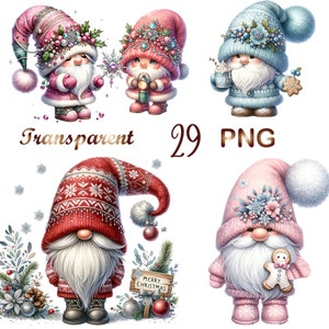 29 PNG, Watercolor Festive Gnomes Collection Clipart, Christmas Gnomes ...