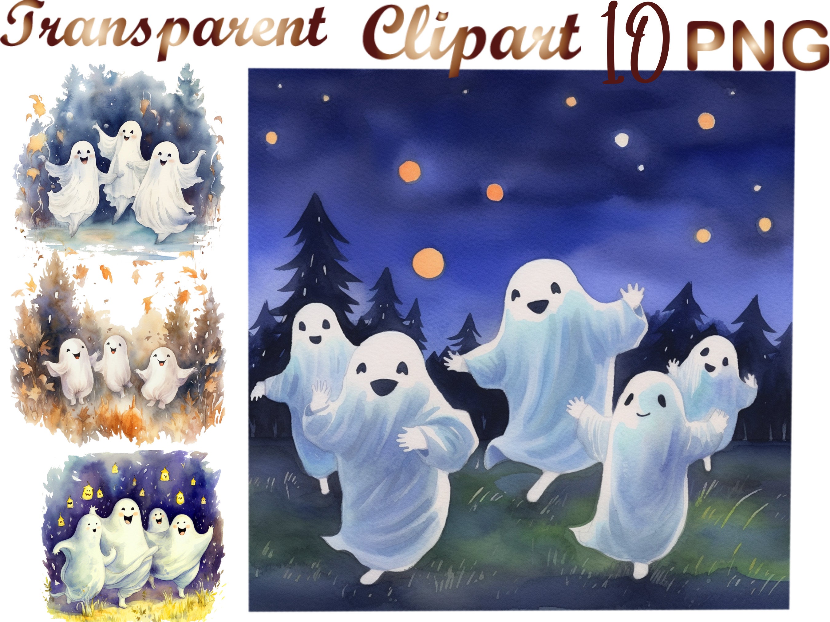 10 Halloween Clipart PNG, Ghost Clipart PNG, Ghost PNG, Commercial Use ...