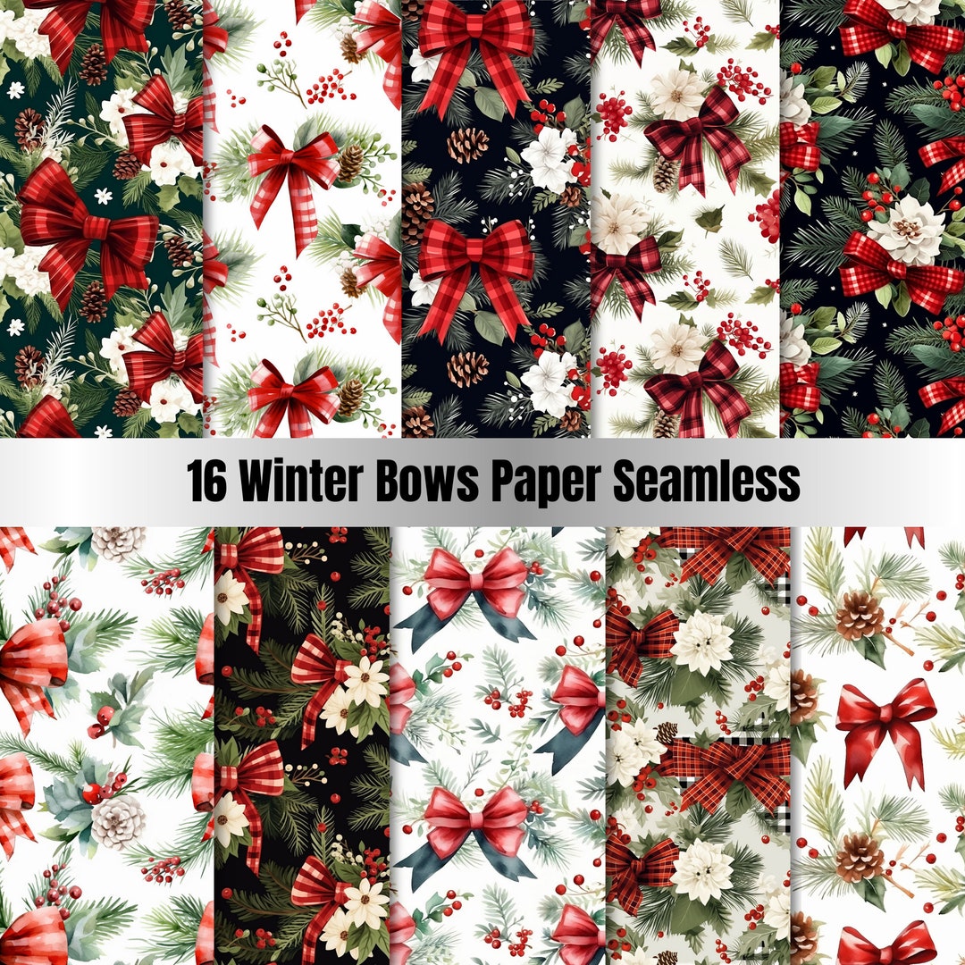 Watercolor Winter Bows Digital Paper: Christmas Patterns (digital ...