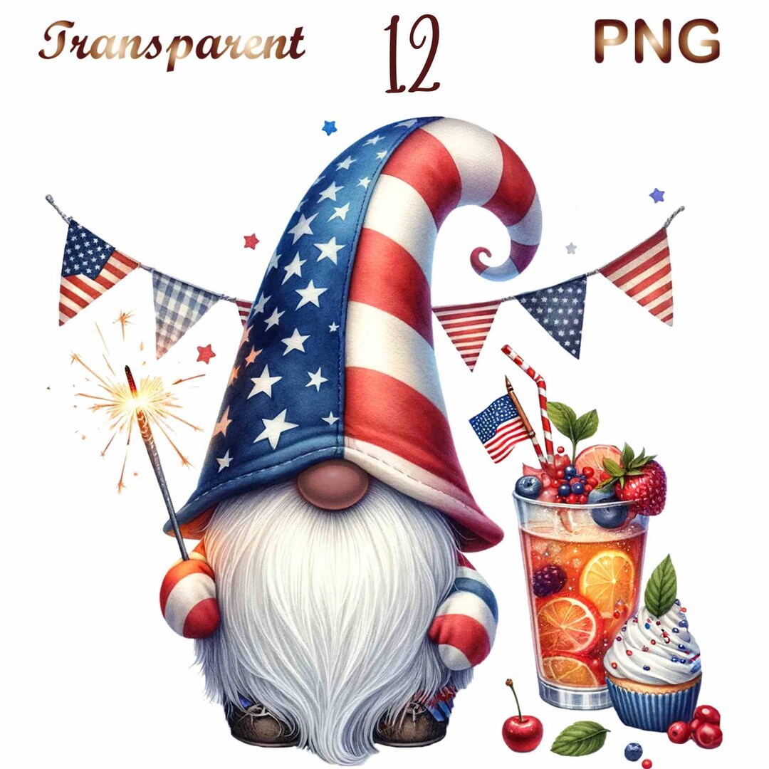 14 PNG, Patriotic Gnome Clipart Bundle. American Pride, 4th of July PNG ...