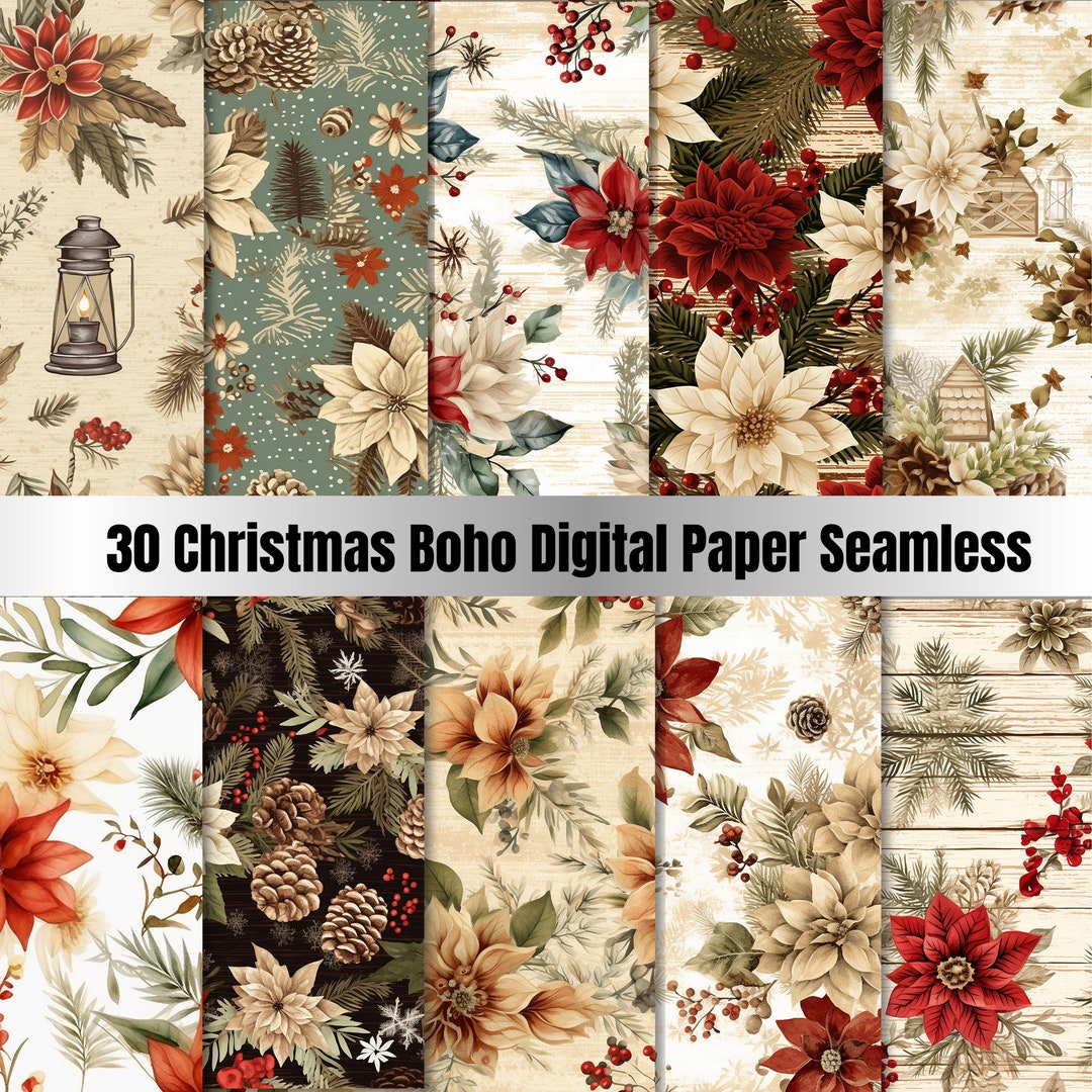 30 Seamless Christmas Boho Digital Paper, Christmas Plaid Background ...