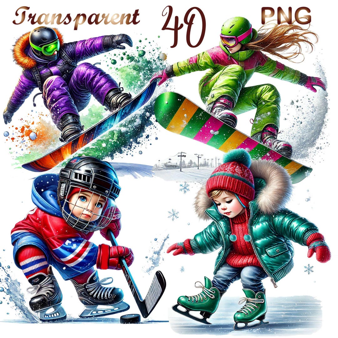 40 PNG Set 2 Winter Sports Clipart Bundle, Snowy Activity Graphics De ...