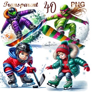 40 PNG Set 2 Winter Sports Clipart Bundle, Snowy Activity Graphics De ...