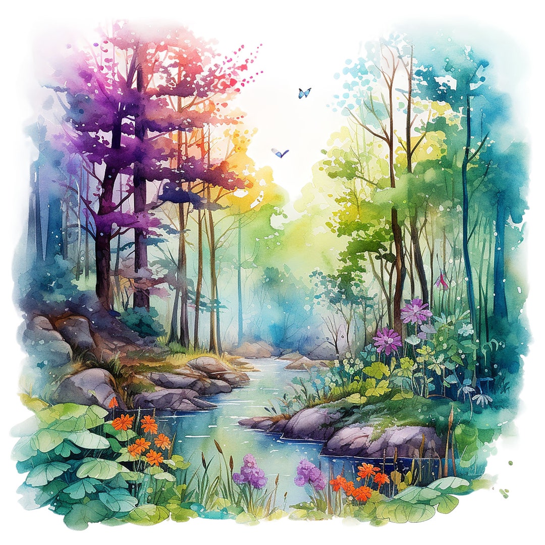 10 Magical Forest Landscape Clipart PNG, Set 1, Spring Beautiful ...