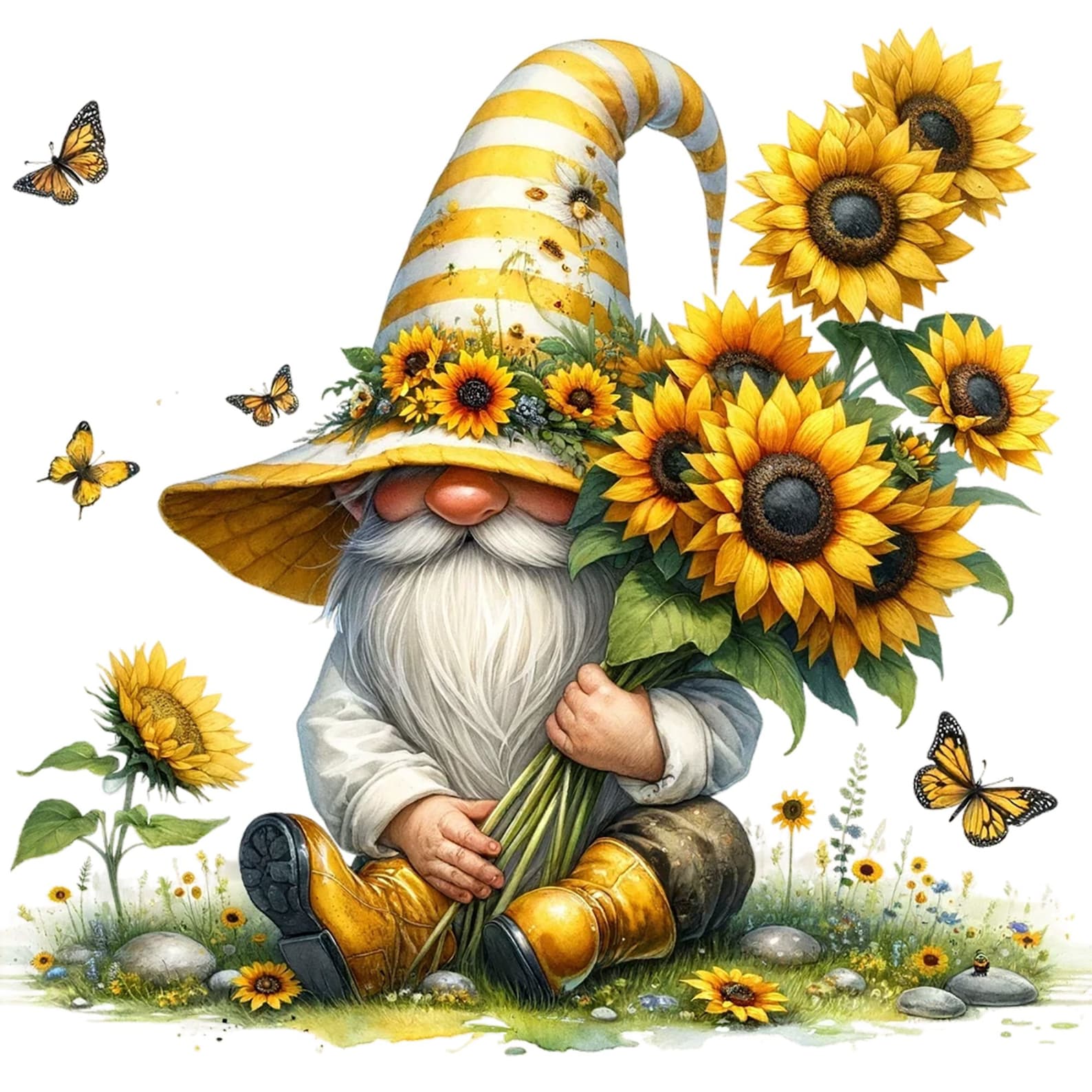 25 Png,sunflower Gnome Clipart Bundle,garden Gnome Watercolor Clipart ...