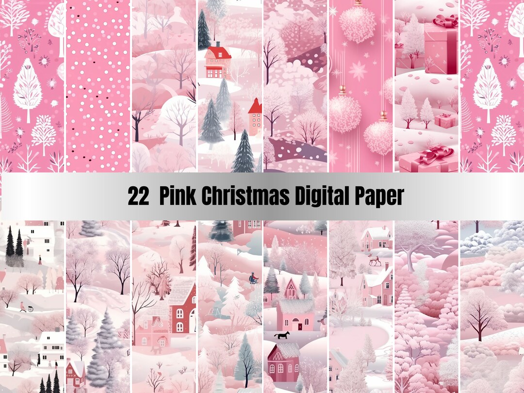 22 Printable Pink Christmas Digital Paper Seamless,fantasy Noel Xmas ...