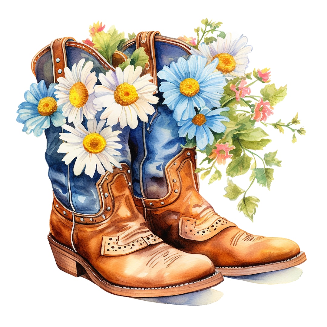 15 Cowgirl Boots Clipart Jpgs, Watercolor Cowboy Boots Clipart, Digital ...