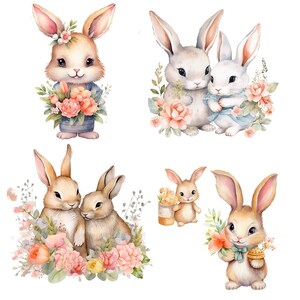 20 Bunnies With Flower Clipart Jpgs, Commercial Use,digital Download ...